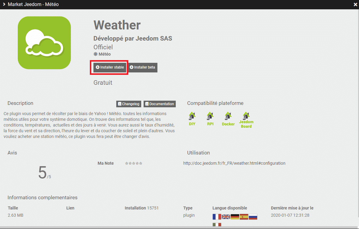 Installation Plugin Weather Pour Domotique Jeedom